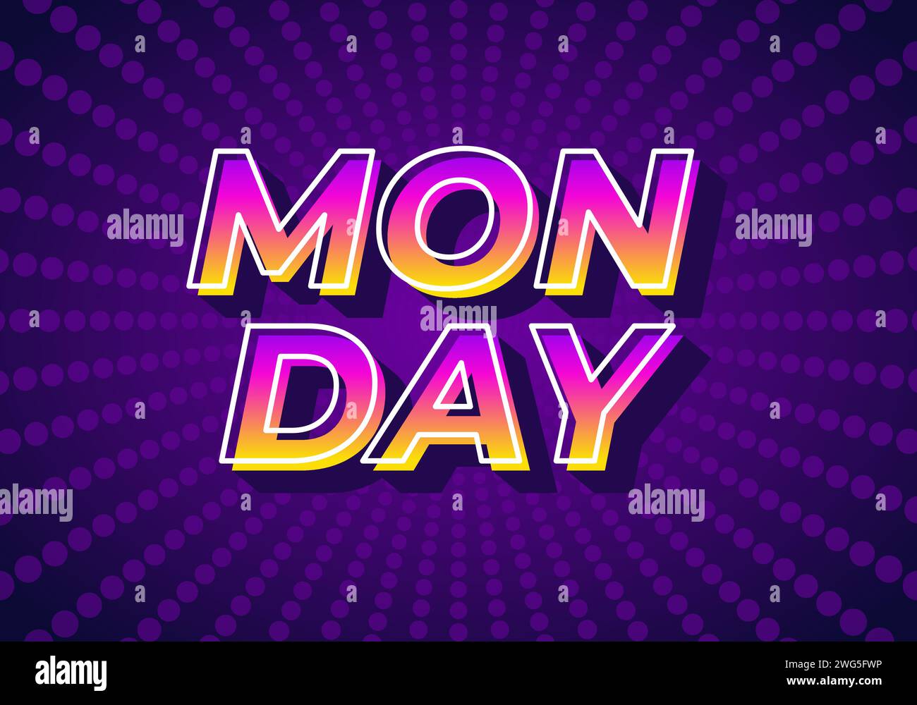 Monday. Text effect design in 3D look with gradient purple yellow color ...