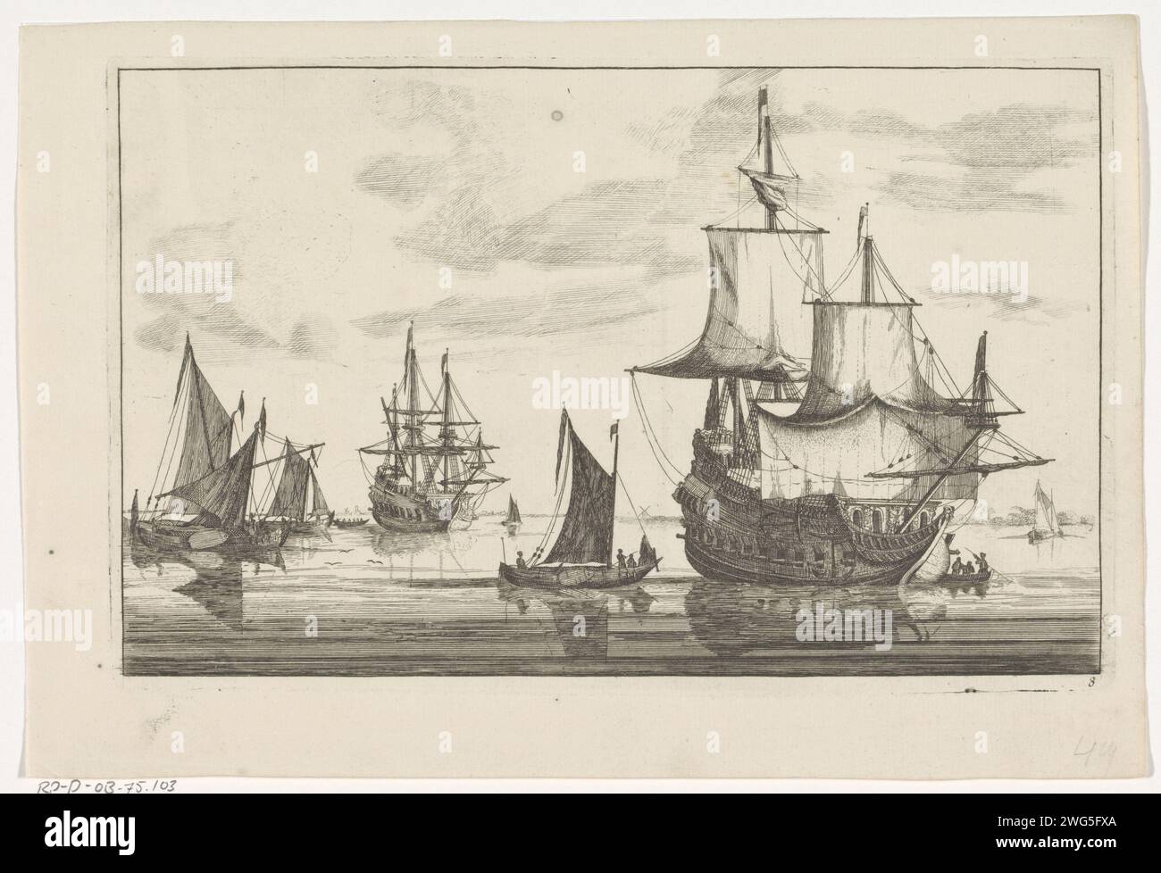 Two warships and other sailing ships on calm water, Anonymous, 1600 ...
