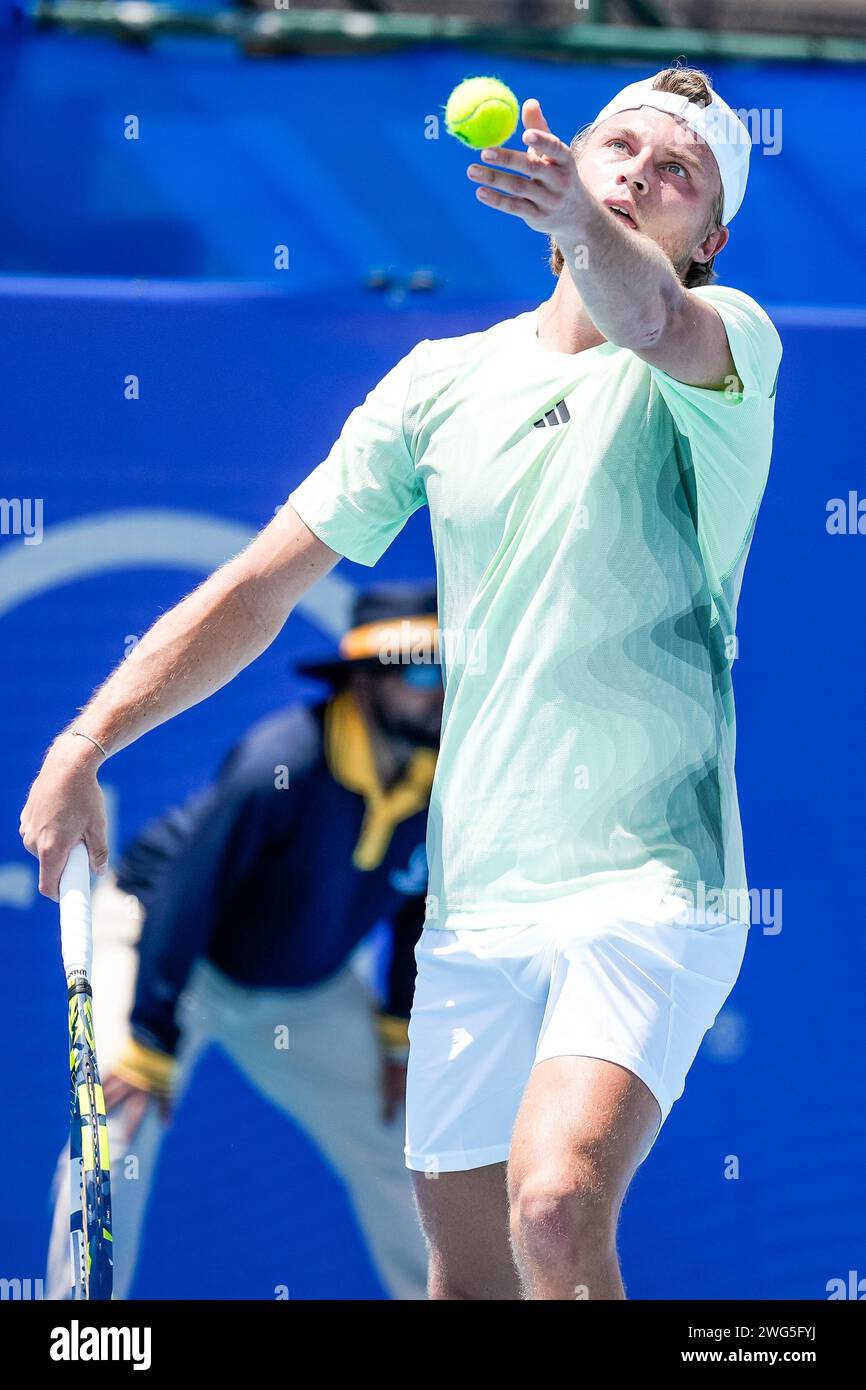 Alexandre Muller of France in action during the Round of 32 of the 2024 ...
