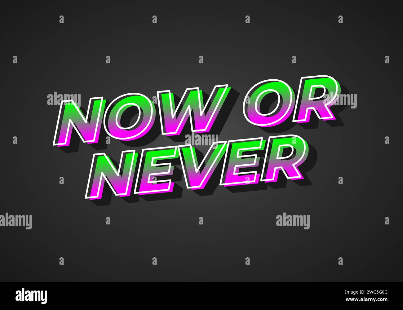 Now or never. Text effect design in 3D look. gradient purple green ...