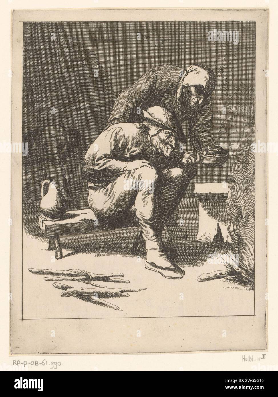 Piping man by fire, Jan de Visscher, After Adriaen Brouwer, 1643 - 1677 ...