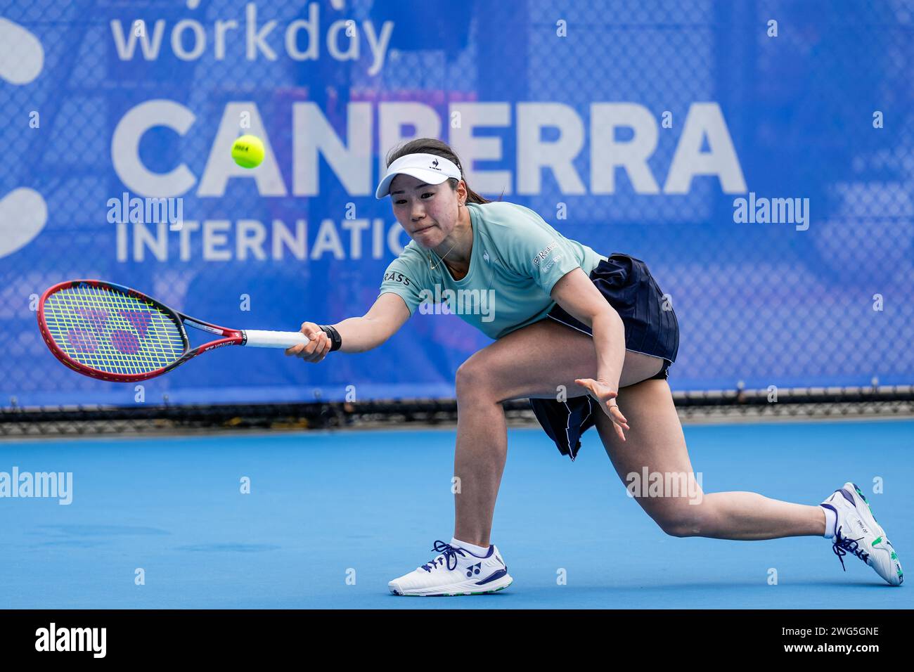 Nao Hibino of Japan in action during the Round of 32 of the 2024 Canberra International WTA 125 ...