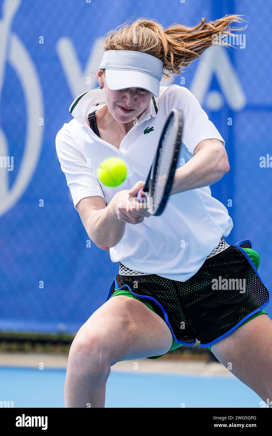 Katherine Sebov of Canada in action during the Round of 32 of the 2024 Canberra International ...
