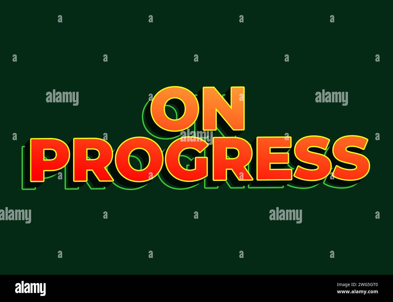On progress. Text effect design in 3D look. red yellow color. Dark ...