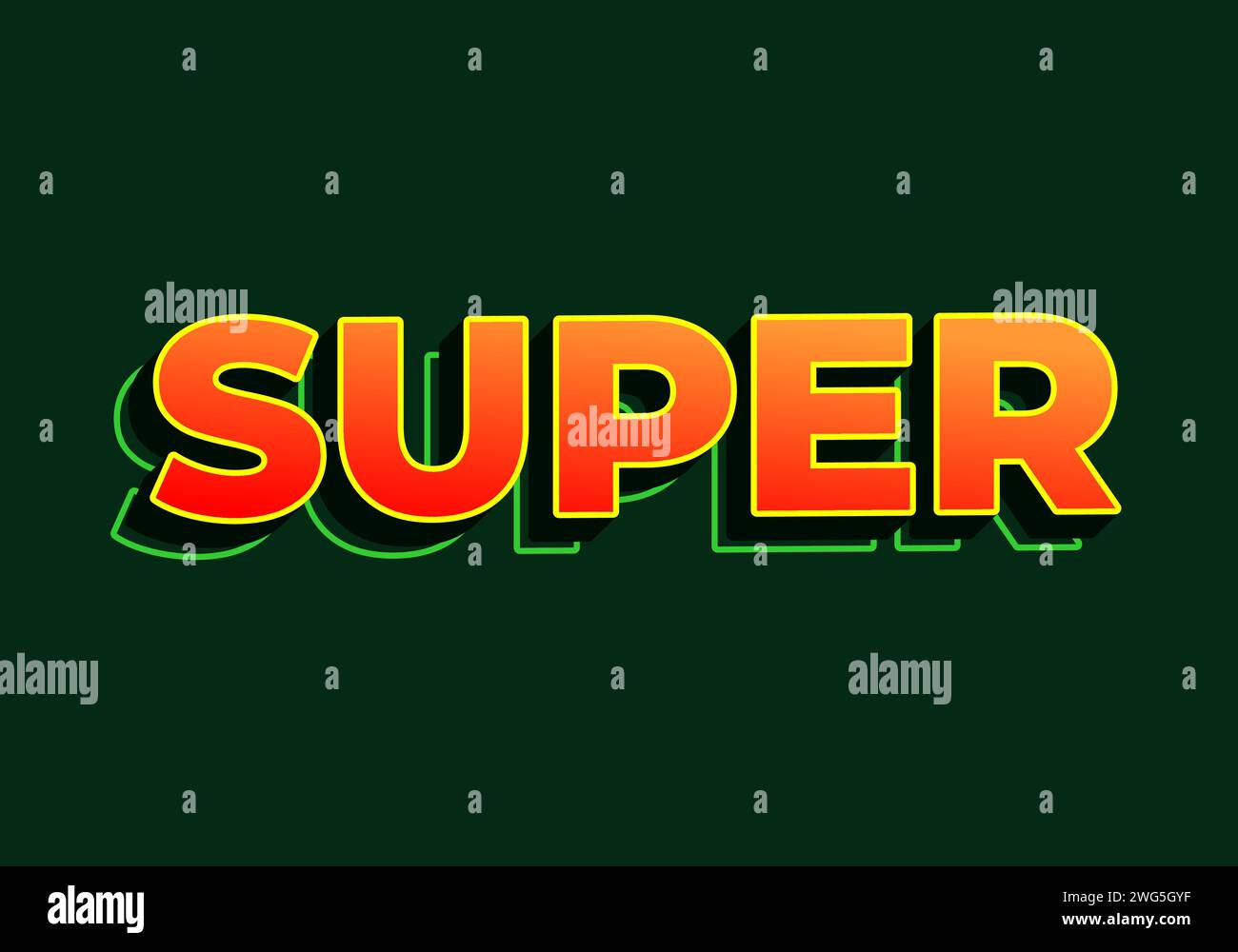 Super. Text effect design in 3D look. red yellow color. Dark green ...