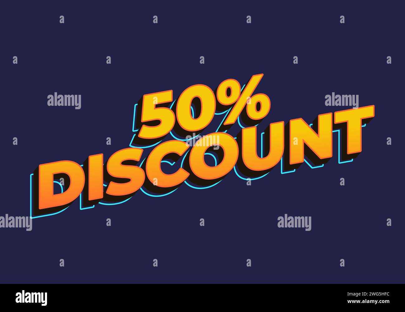 50% discount. Text effect in yellow color in 3D look Stock Vector Image ...