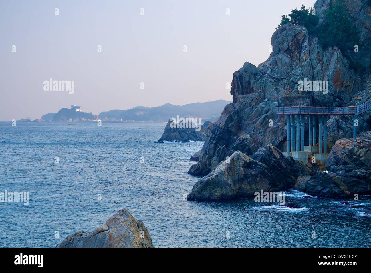 Samcheok City, South Korea - December 28, 2023: A raised walkway with ...