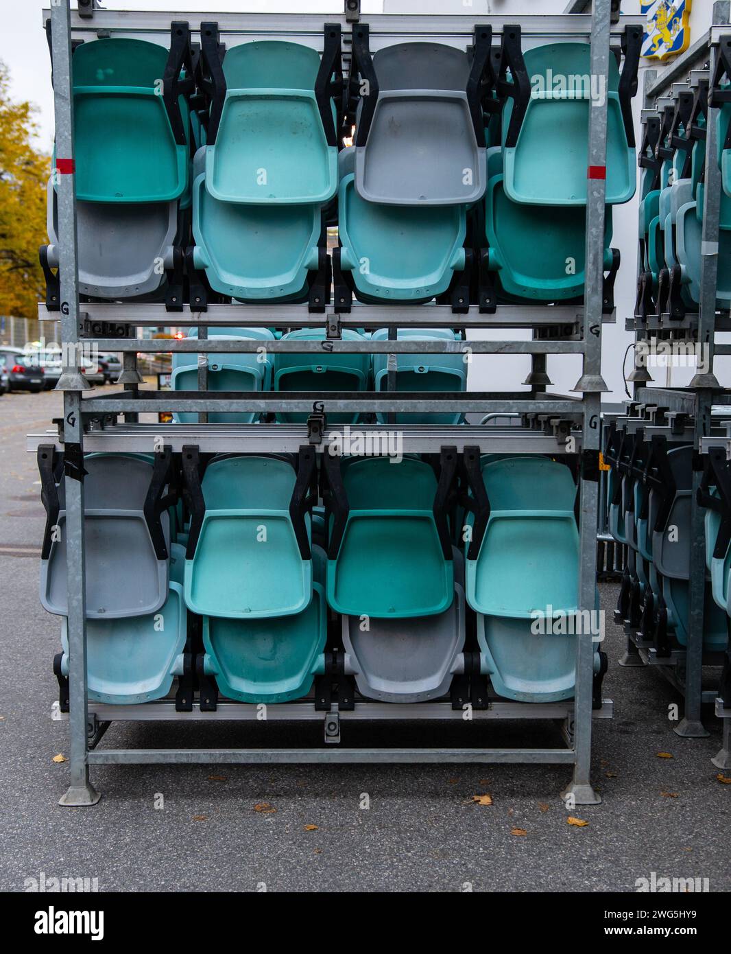 Stadium chairs removd for maintenance Stock Photo - Alamy