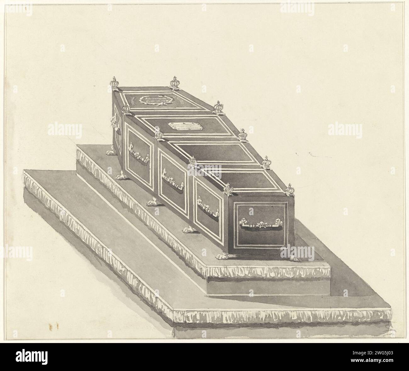 Case of the late King Willem II, 1849, 1849 drawing The coffin in which ...