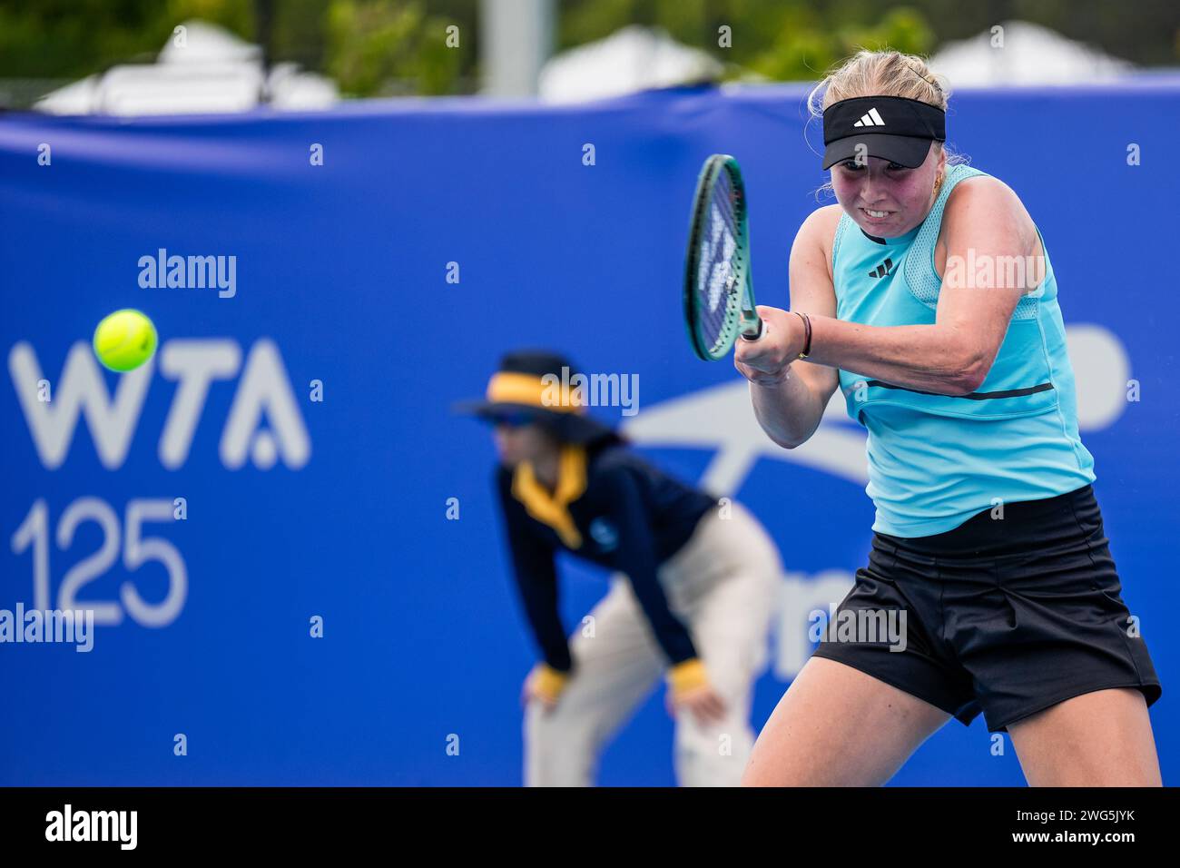 Clara Tauson of Denmark in action during the Round of 32 of the 2024 ...