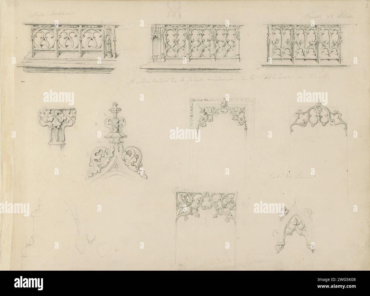 Fifteenth-century Gothic balustrades and Gothic Maaswerk, c. 1850 The ...