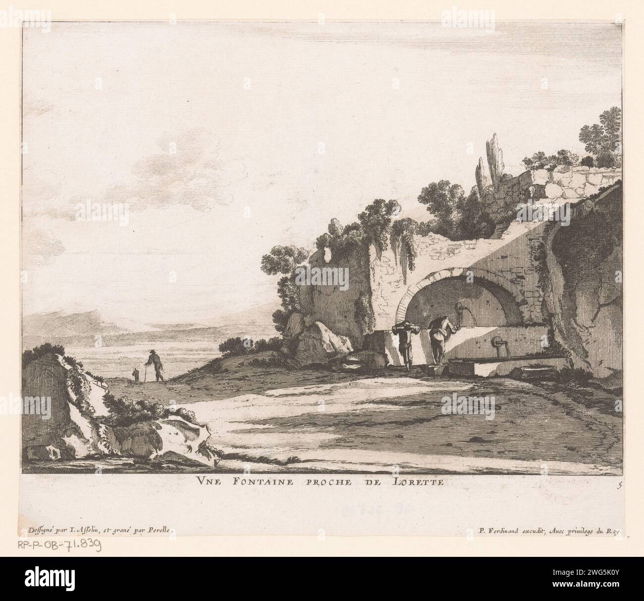 Landscape with figures drinking at Fontein, Nicolas Perelle, after Jan ...