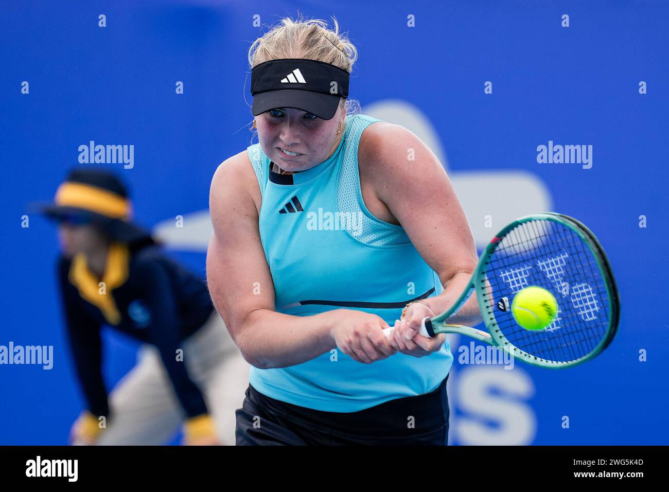 Clara Tauson of Denmark in action during the Round of 32 of the 2024 ...