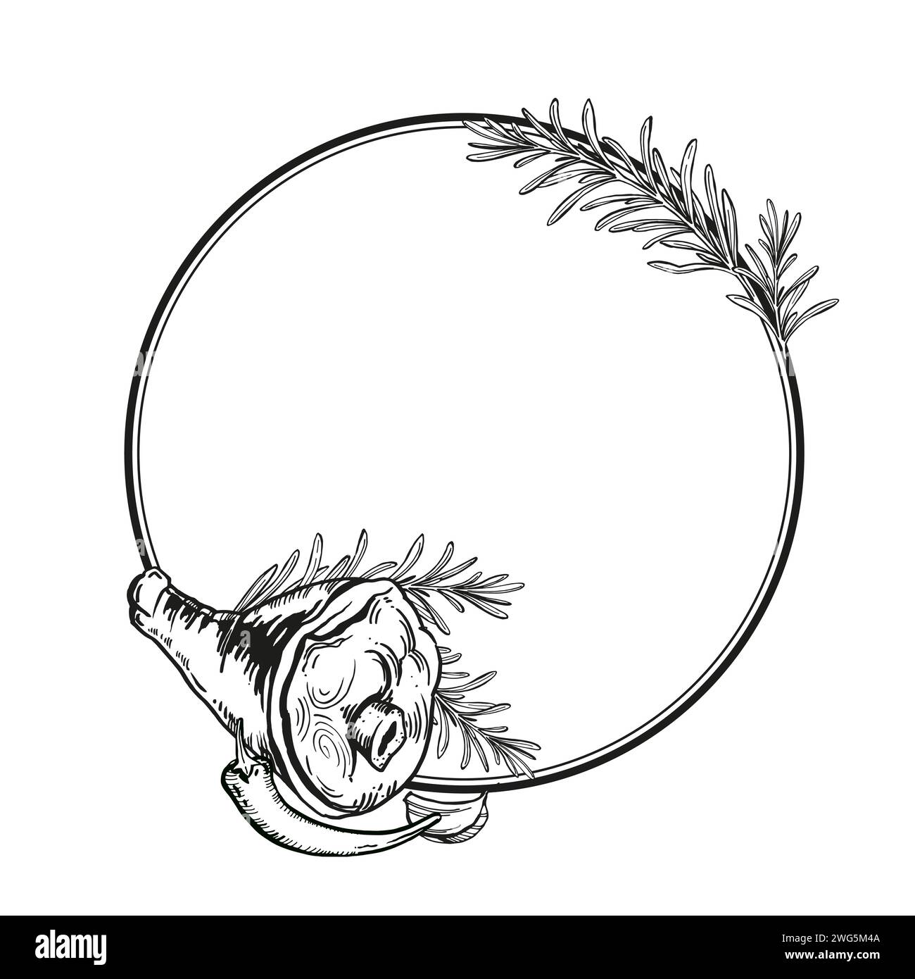 hand drawn vector food illustration, set of grilled baked meaty pork ...