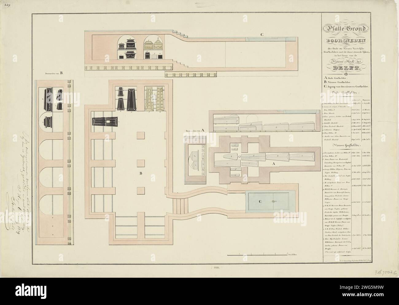 Map of the burial cellars of the royal family in the Nieuwe Kerk in ...