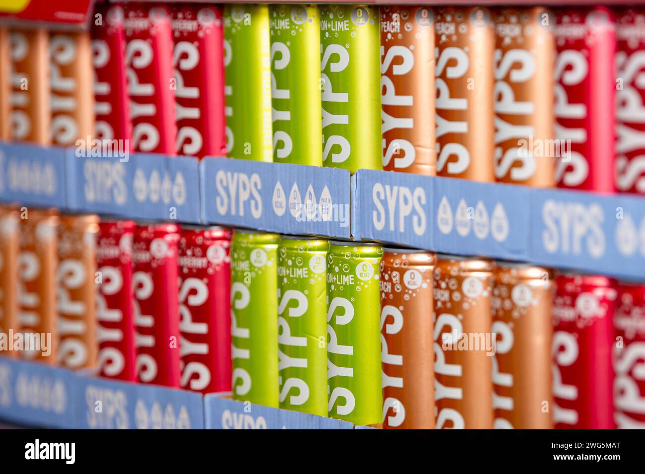 EDITORIAL USE ONLY Cans of all-new flavoured fizzy water range, SYPS ...