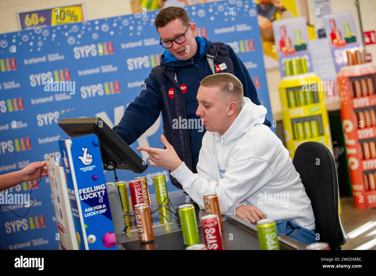 EDITORIAL USE ONLY Rap artist, Aitch with Jacob Ogden during his visit ...