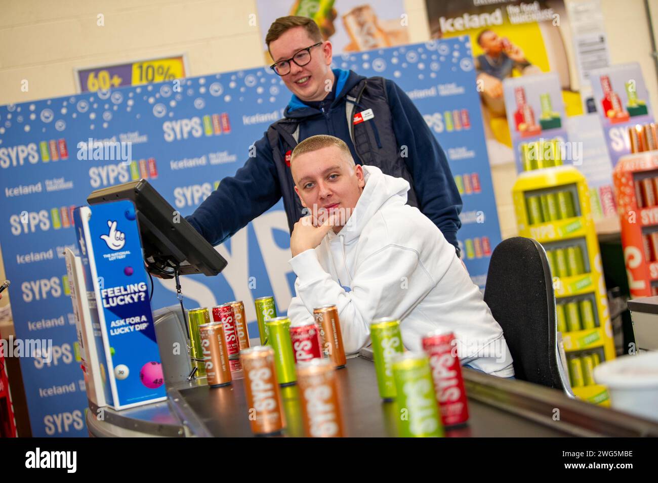 EDITORIAL USE ONLY Rap artist, Aitch with Jacob Ogden during his visit ...