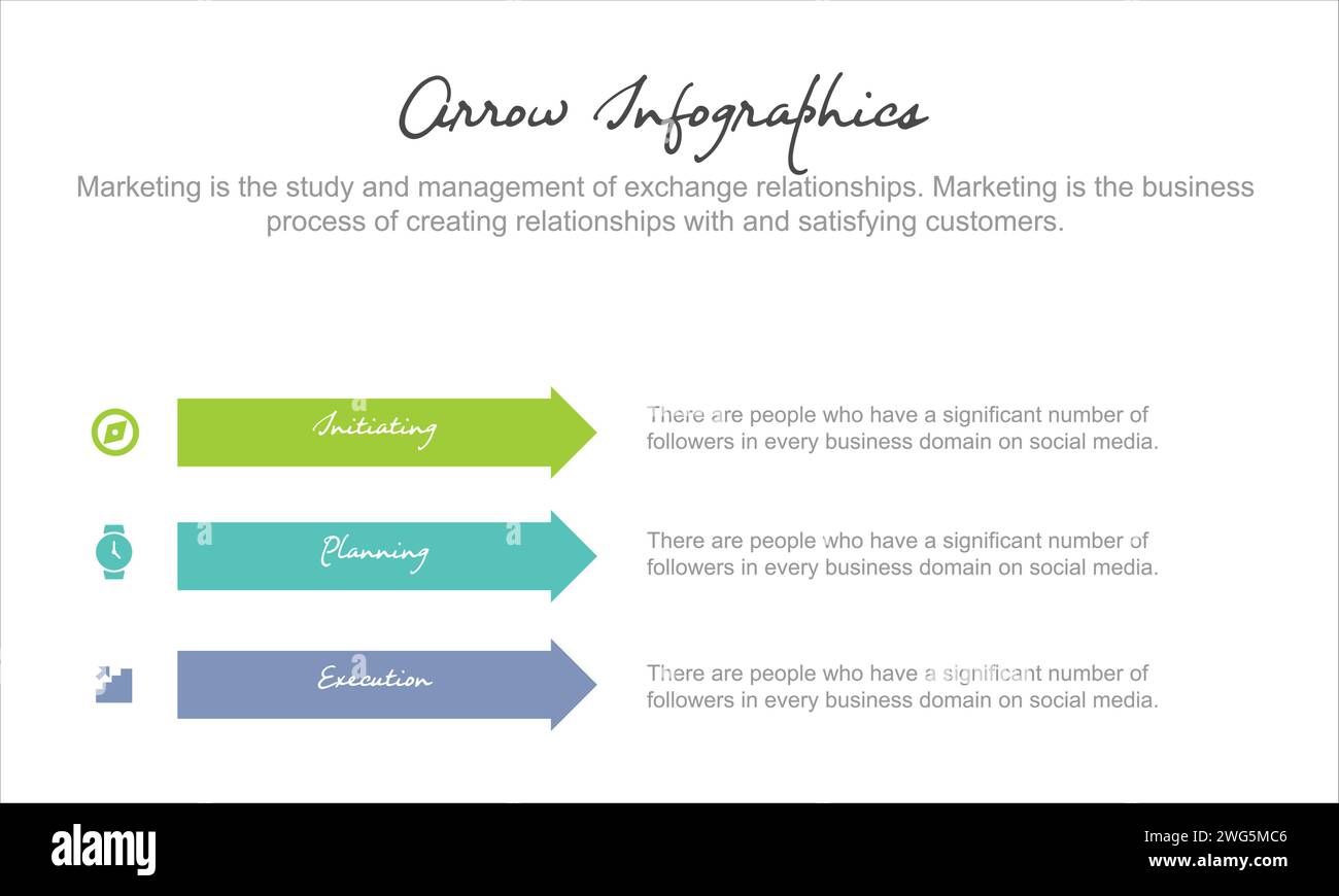 Arrow infographics with modern flat style color with 3 arrow horizontal ...