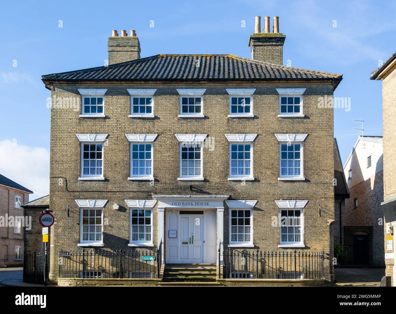 Facade of Georgian style building, Old Bank House, Saxmundham, Suffolk ...