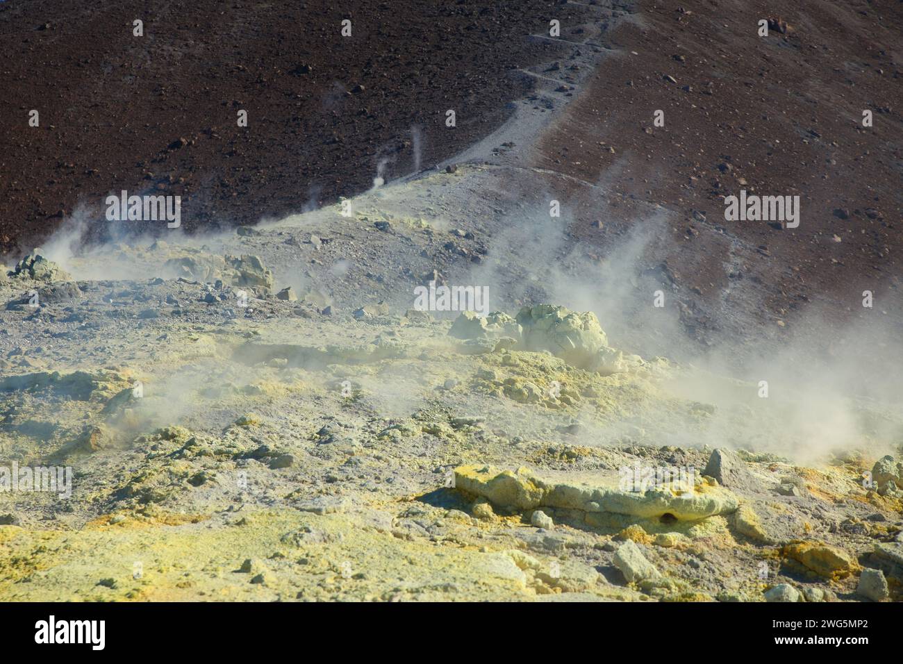 Sulphur gas coming out of the volcanic crater on the vulcano island ...