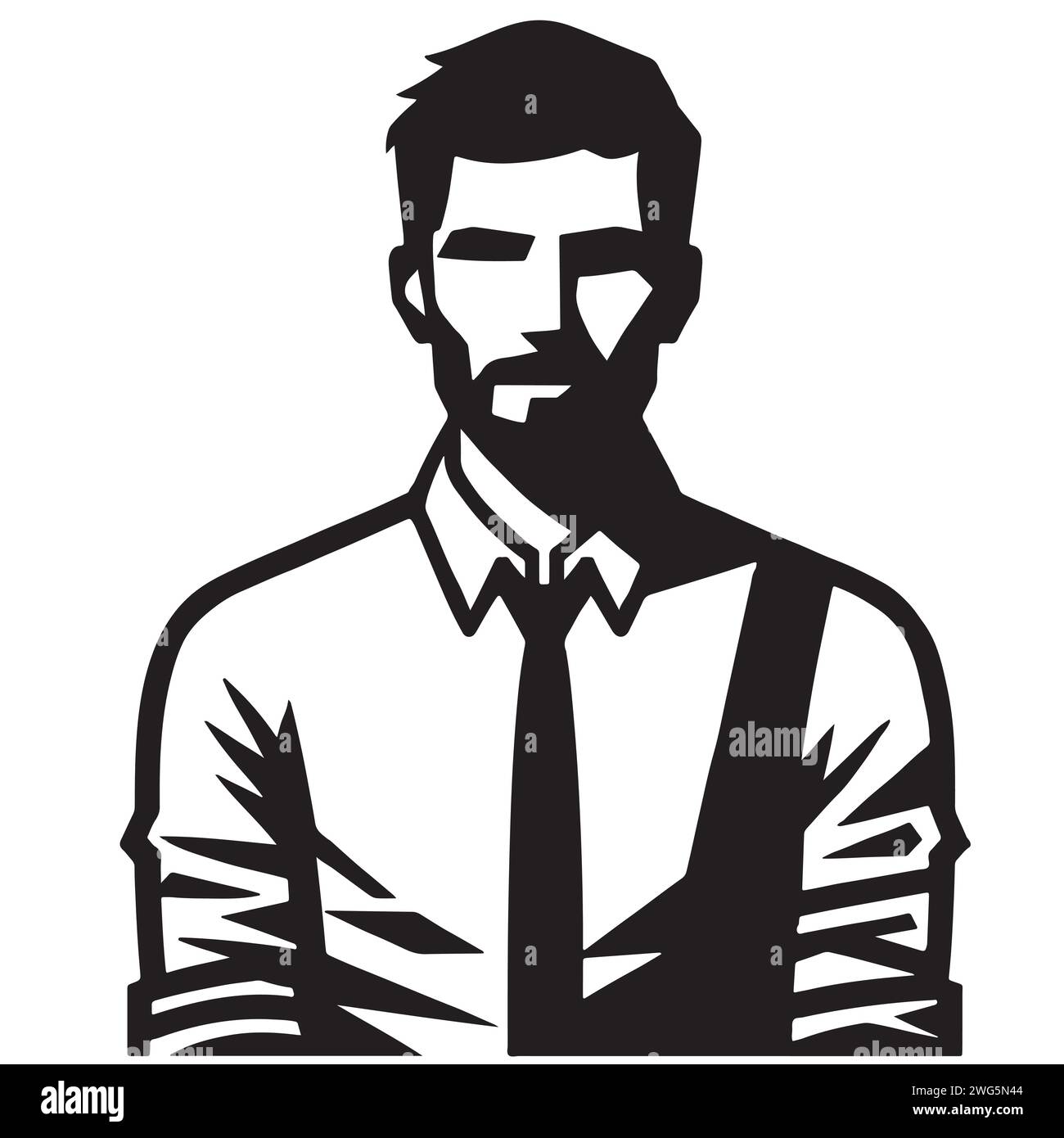 one young bearded man, black hair, black and white drawing, black ...