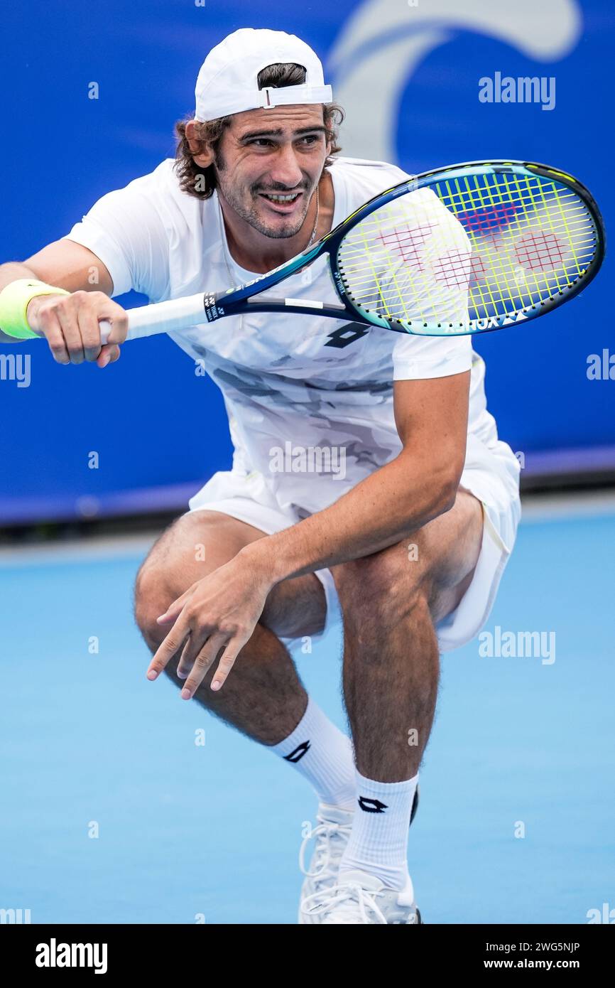 Lloyd Harris of South Africa in action during the Round of 16 of the ...