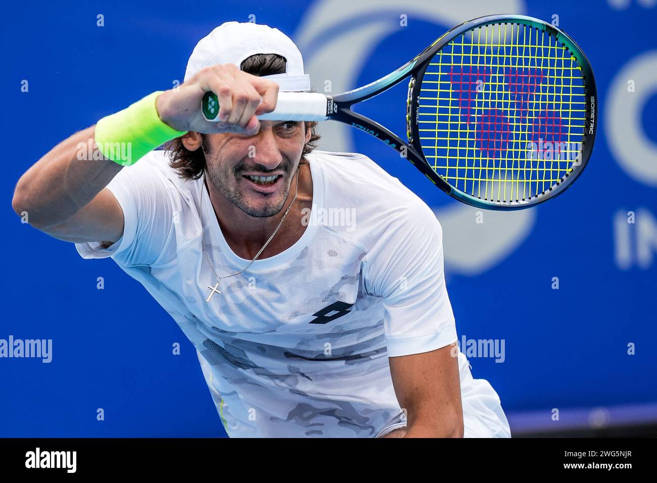 Lloyd Harris of South Africa in action during the Round of 16 of the ...