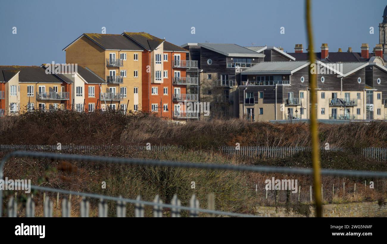 Barry, Wales, Feb 2nd 2024: The large, undeveloped land called The Mole ...