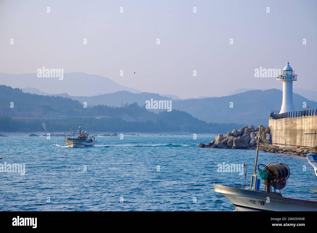Samcheok City, South Korea - December 28, 2023: A fishing boat makes ...
