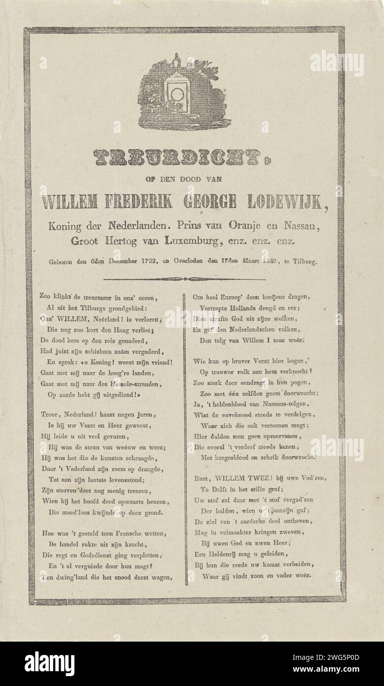 Treurdicht Op the death of Willem Frederik George Lodewijk, (...) Died ...
