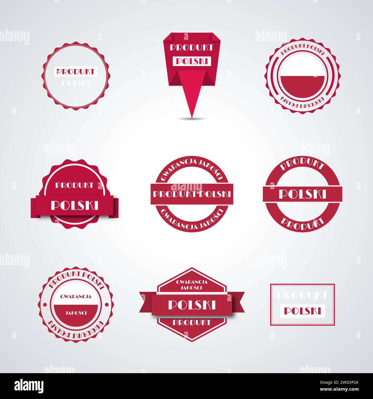 Set of various polish product and quality guarantee labels in Polish ...