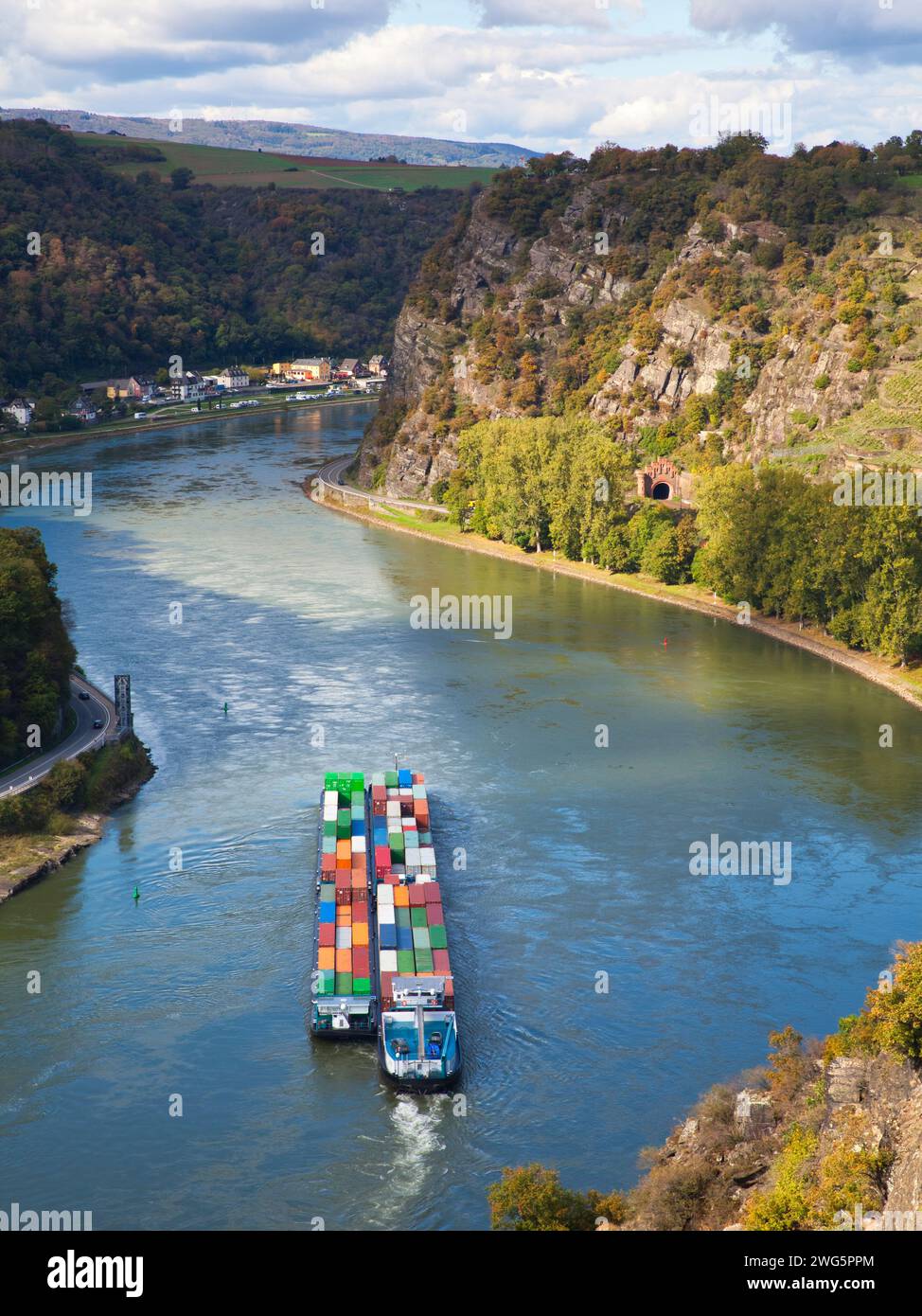 view of the river rhine gorge to the historic lorelei rock with a ...