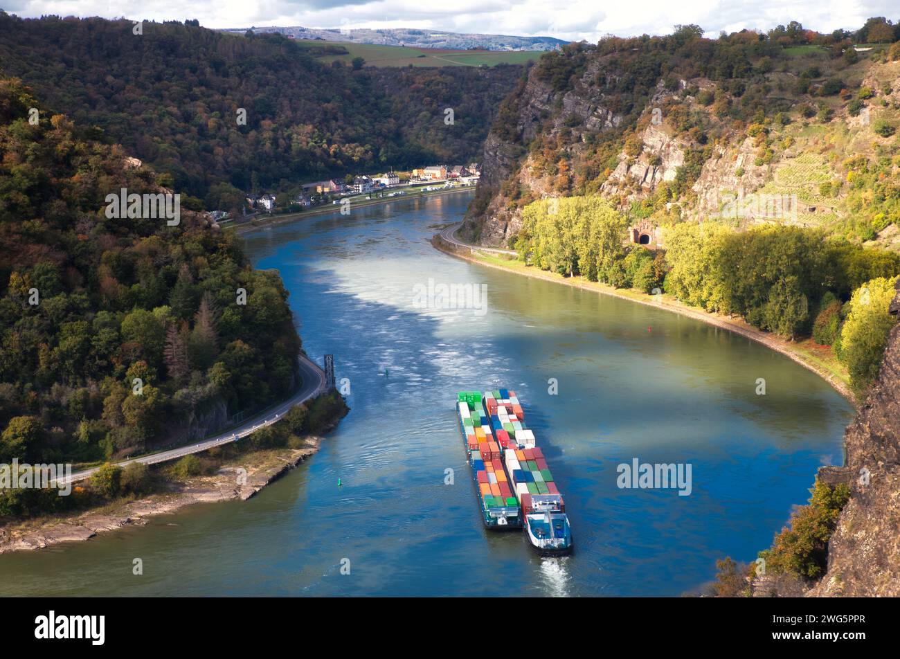 view of the river rhine gorge to the historic lorelei rock with a ...