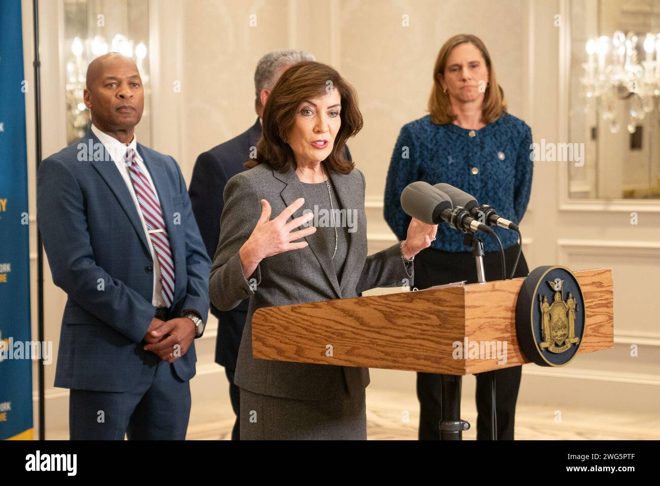 New York, New York, USA. 2nd Feb, 2024. Governor Kathy Hochul speaks to ...