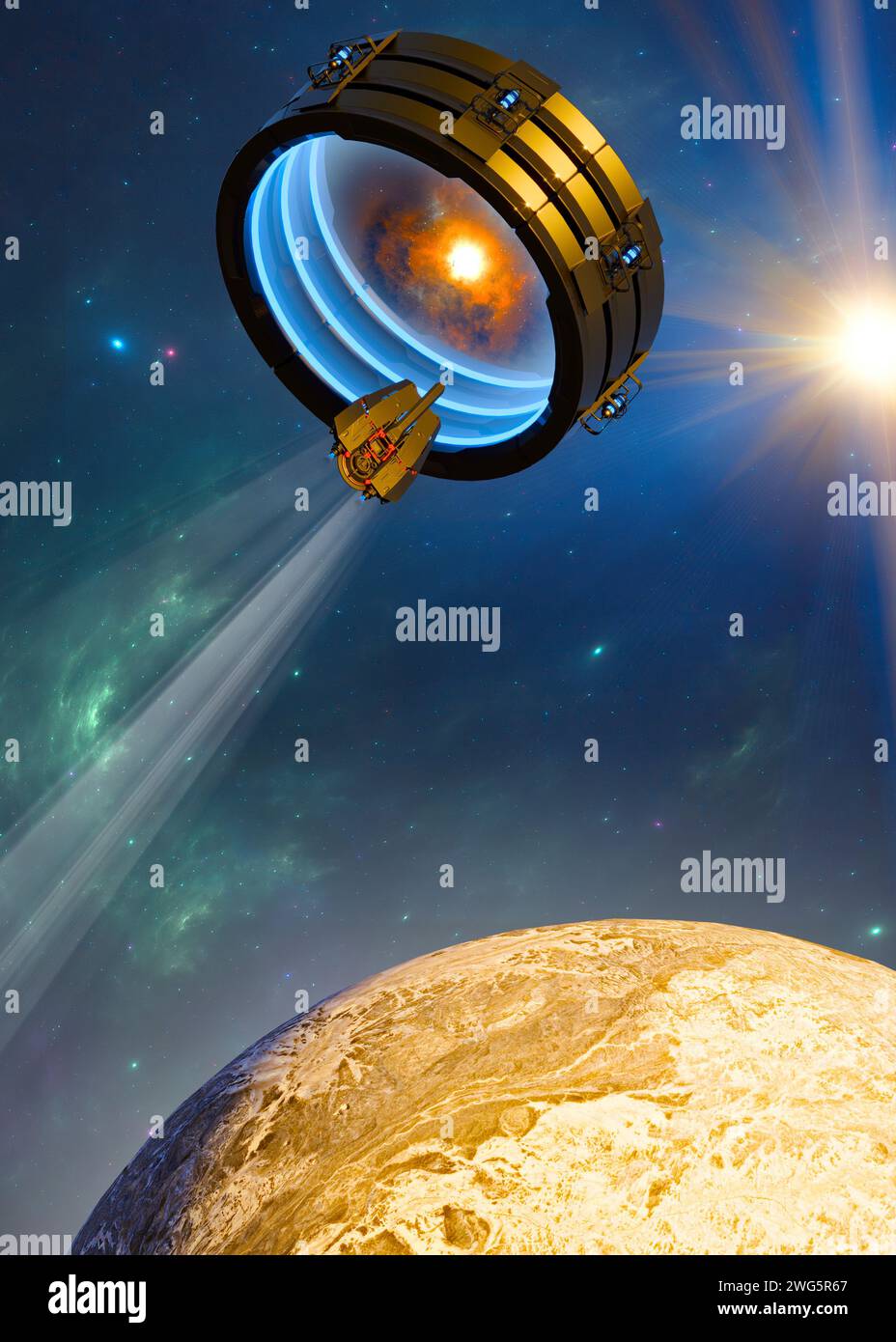 Interstellar travel and dimensional portals, spaceships exploring new planets and space-time ...