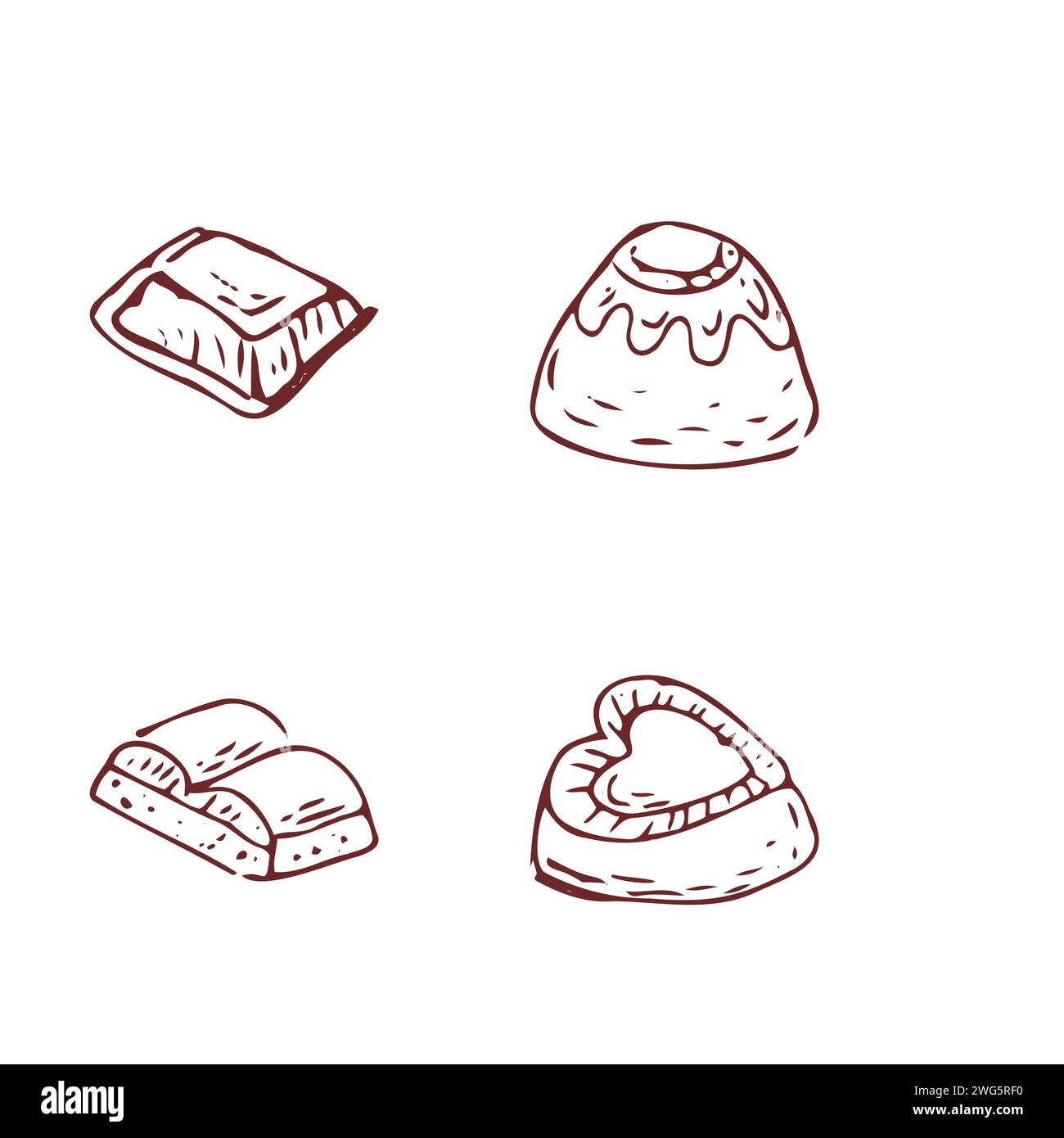 Outline chocolate set icons of Hand drawn chocolate candy and pieces ...