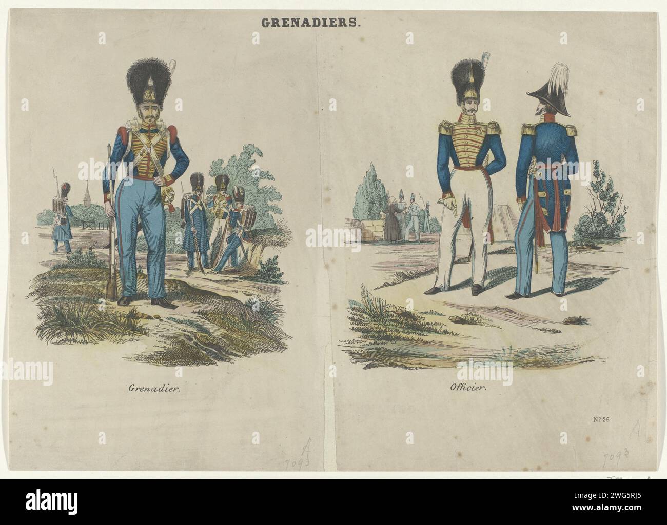 Uniforms of Grenadiers, ca. 1845, 1840 - 1850 print Two performances of ...