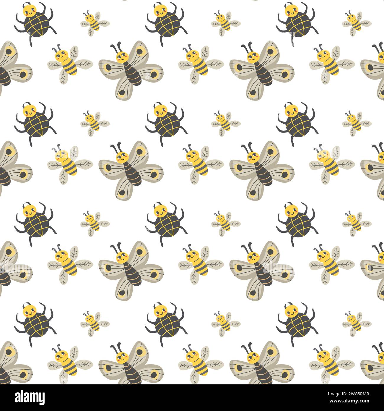 Cute butterfly and spider, fly insect pattern. Vector illustration can ...