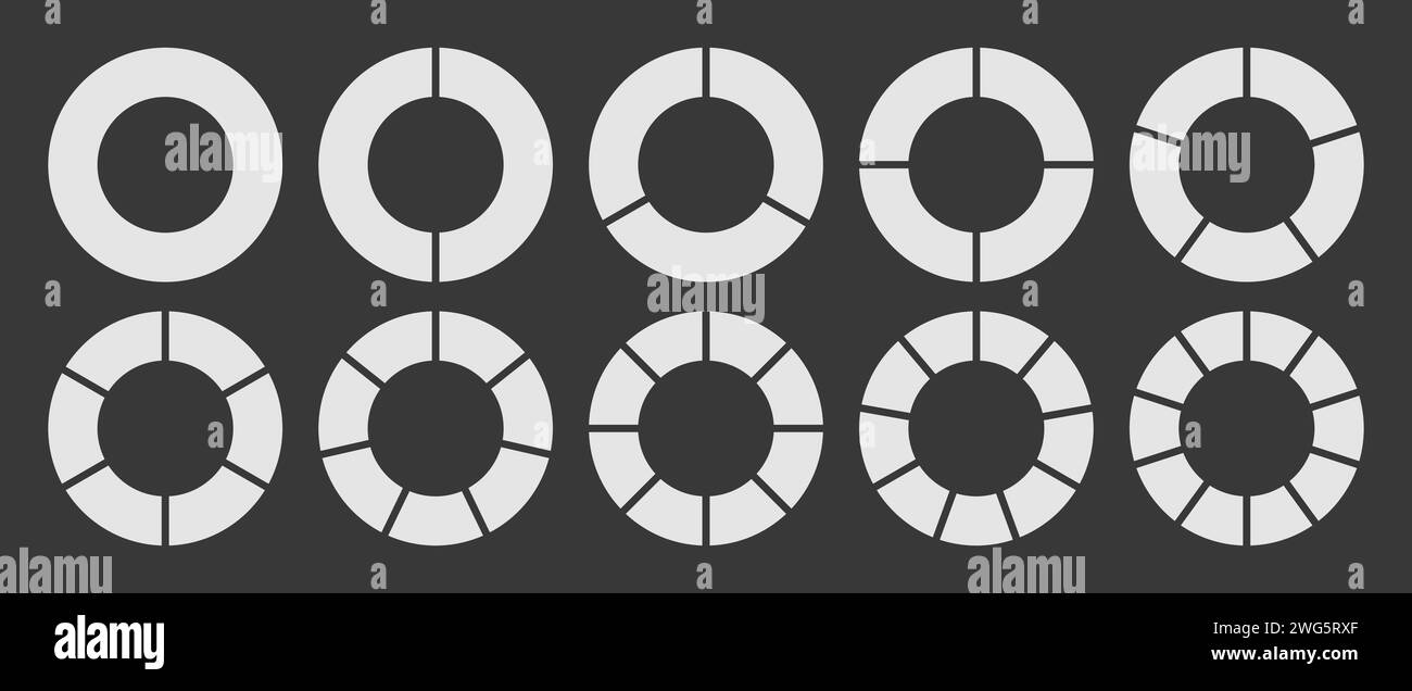 Circle divided into 1-10 parts in white color. Hollow circle segmented ...