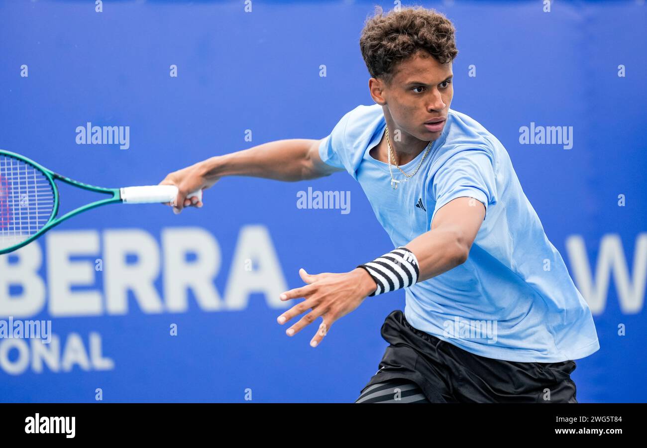 Gabriel Diallo of Canada in action during the quarterfinals of the 2024 ...