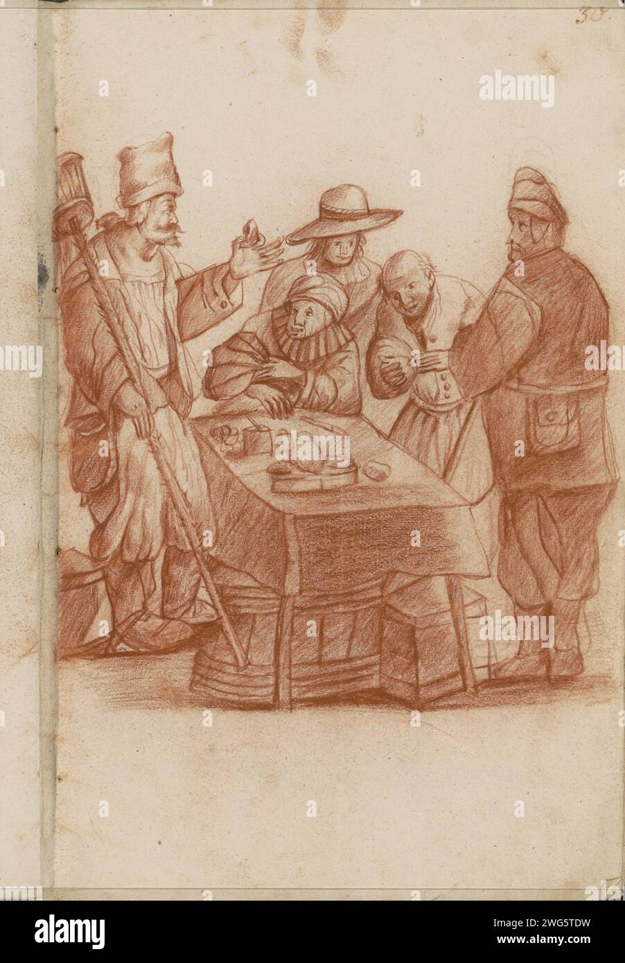 Five men around a table, presumably in a tavern, 1696 Probably drawn to ...