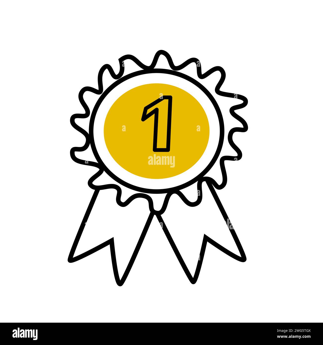 first place medal outline icon in doodle style. Vector illustration ...