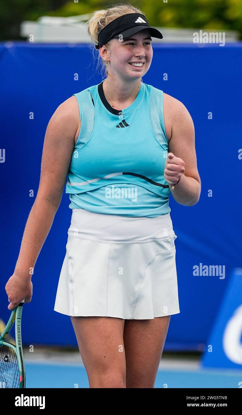 Clara Tauson of Denmark in action during the quarterfinals of the 2024 Canberra International ...