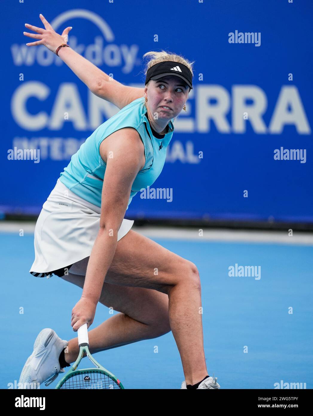 Clara Tauson of Denmark in action during the quarterfinals of the 2024 ...