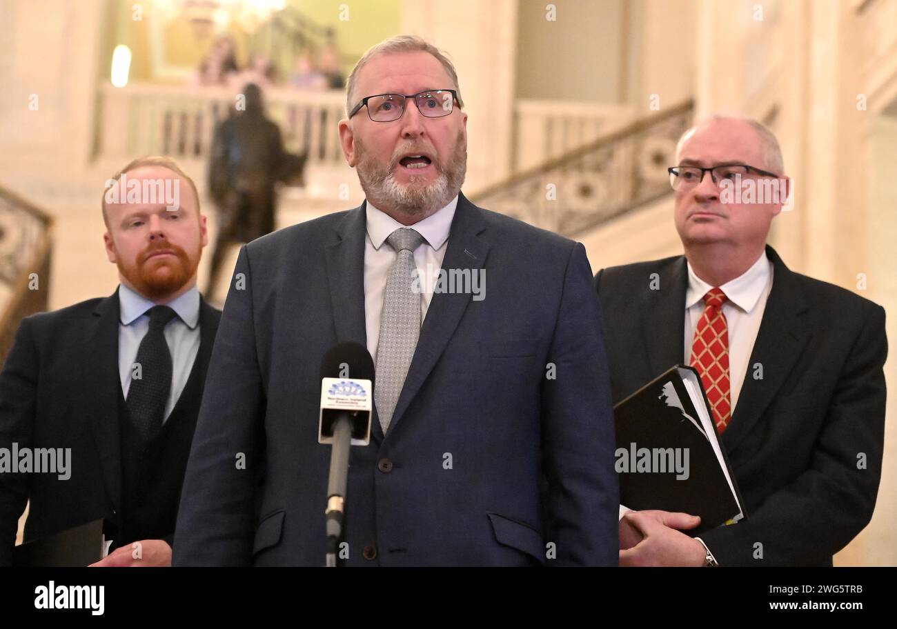 UUP Leader Mr Doug Beattie speaking to the media in the Great Hall at ...