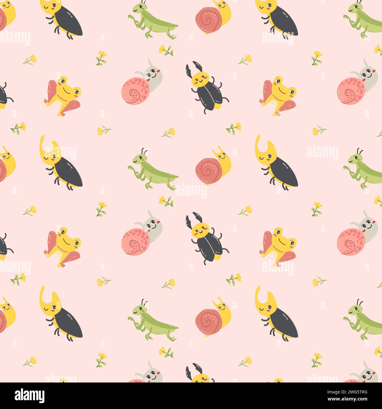 cute insects characters on pink background. Vector illustration in Hand ...
