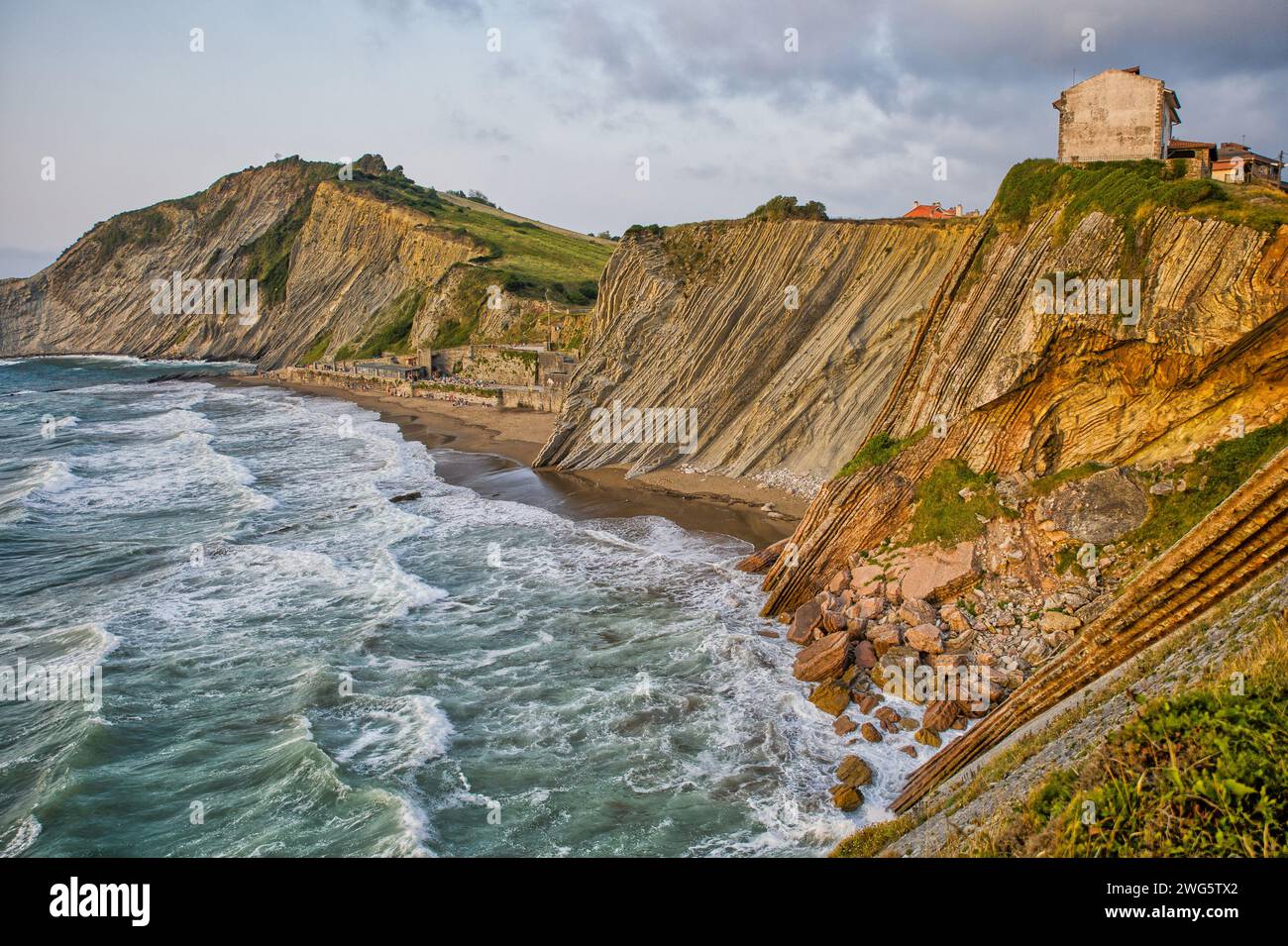 view of the flysch rocks in the bay of zumaia and the beach itzurun ...