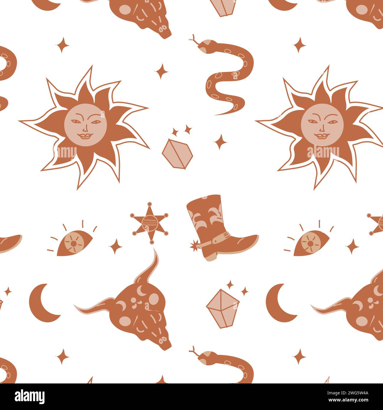 sun and cowboy boots boho background with crystal. Vector illustration ...