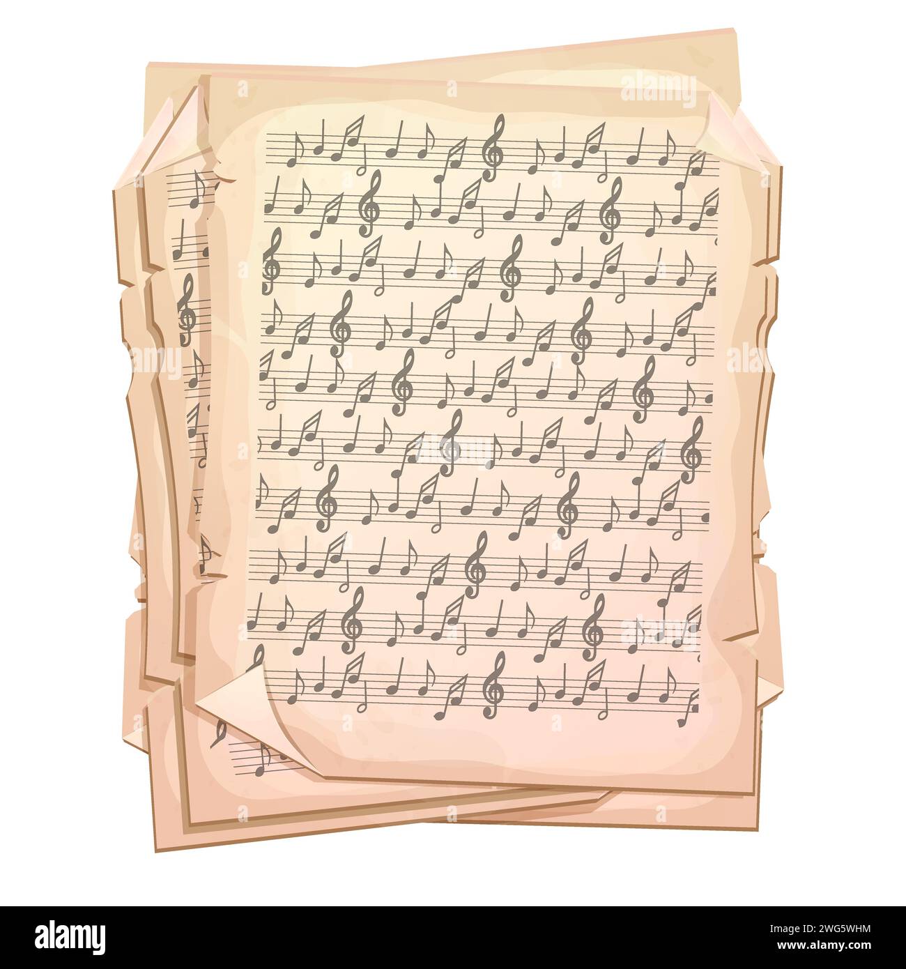 Parchment piece of paper with old music melody, song scrapbook sheet ...